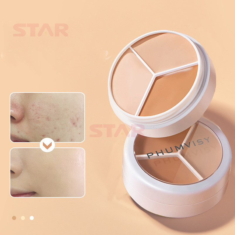 Tri-Color Concealer Cover Spots Acne Marks Dark Circles Tear Ditch Face ...
