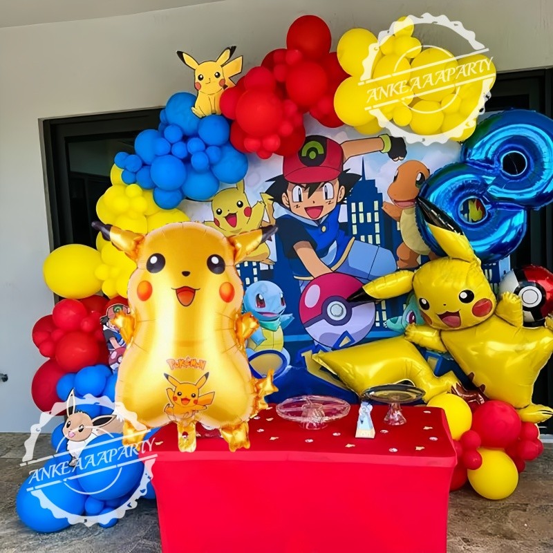 Cartoon Pokemon Pikachu Theme Balloons Set Red Blue Latex Balloon Kids ...