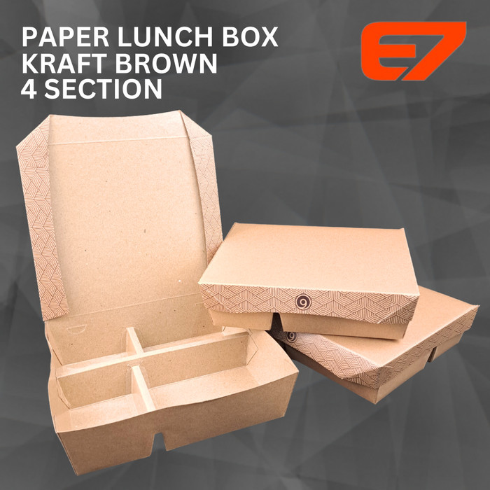 Kraft Paper Lunch Box 4 compartments Bento Tray Rice Paper Box (50pcs ...