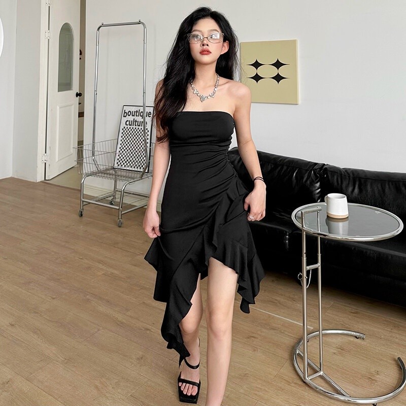 Korean Black Off Shoulder Elegant Evening Prom Cocktail Split Dress ...