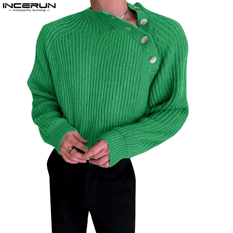 INCERUN Men's minimalist striped diagonal access control long sleeved ...