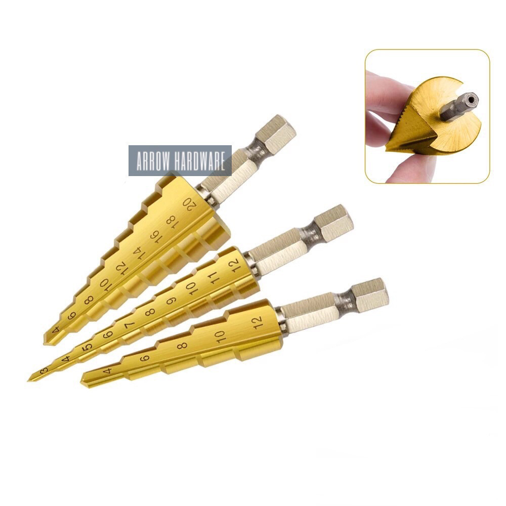 3pcs Step Drill Bit HSS Steel Cone Titanium Mini Drill Bit Tool Set ...
