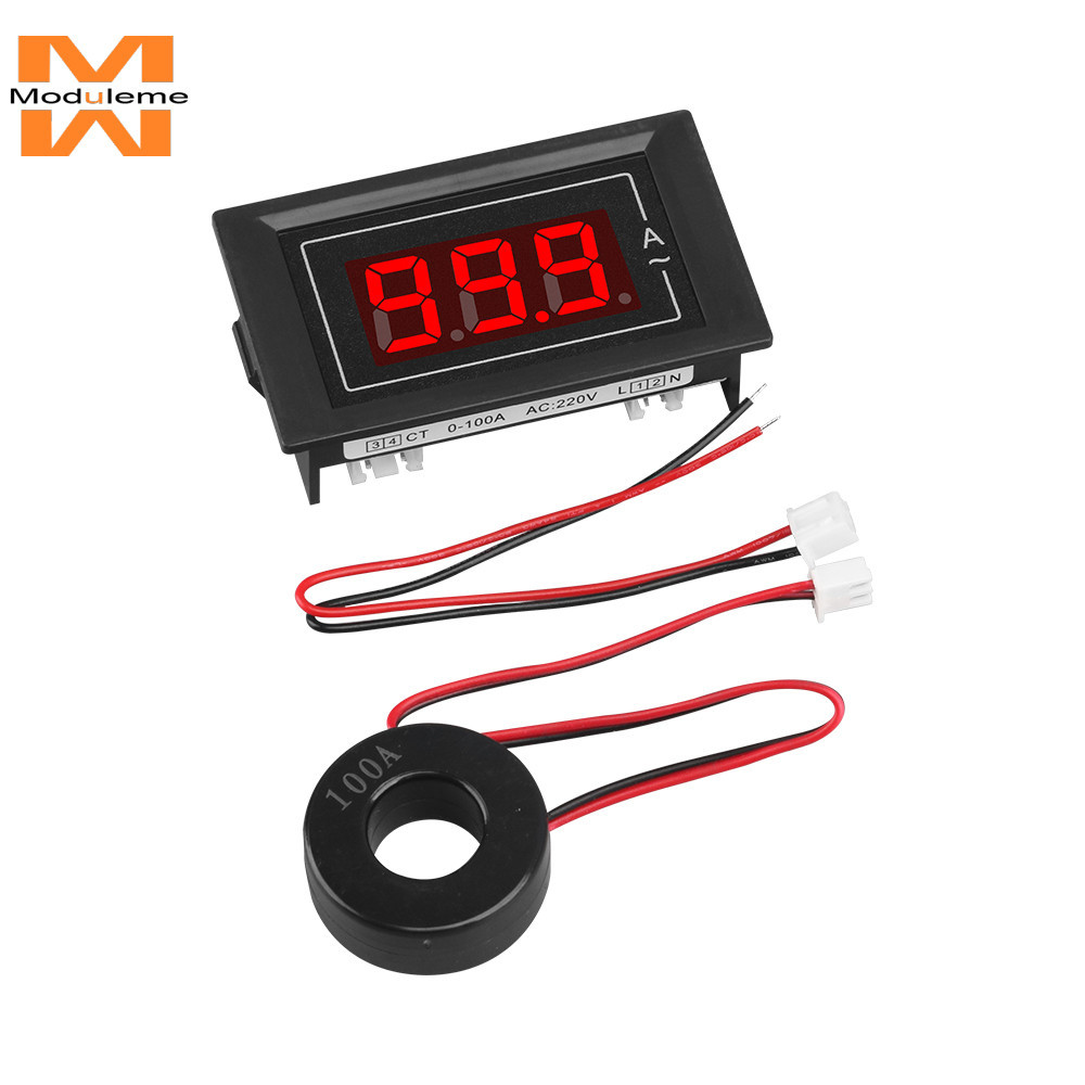 Amp Meter AC220V 100A Digital Ammeter Panel LED Multimeter 2 Wire ...