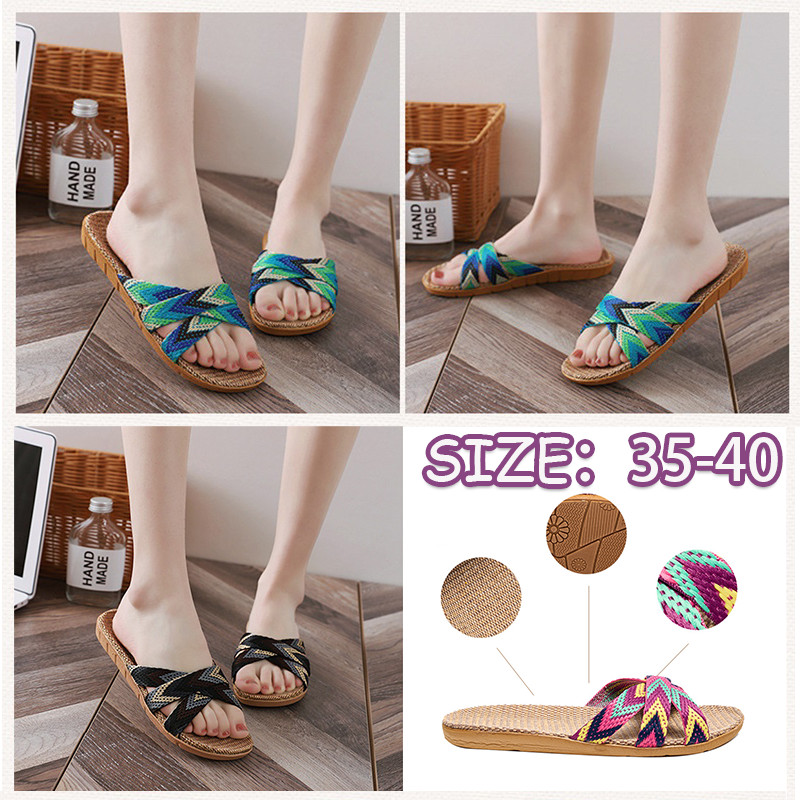 Slippers Women Light Casual Linen Woven Striped Slippers Indoor ...