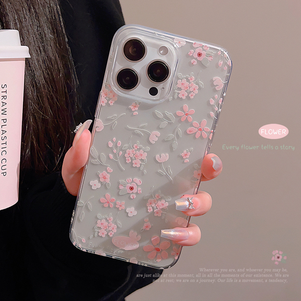 Atmosphere transparent pink small floral drop proof phone case tpu ...
