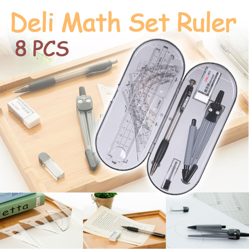 1Set Deli Ruler Set Triangle Measuring Ruler Compasses Drawing Test ...