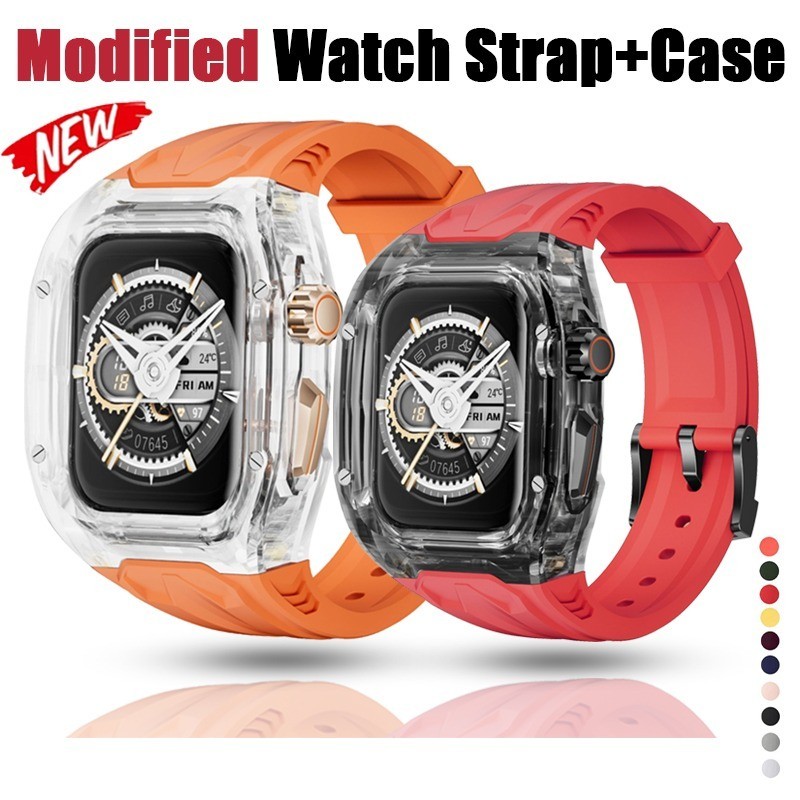 Silicone strap + case comaptible for apple watch ultra 9 8 7 6 5 4 se ...