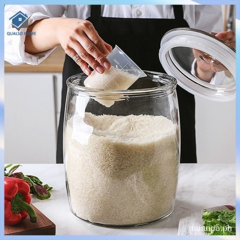【PH Stock Fast Delivery】Rice dispenser 10kg glass jar with lid/airtight ...