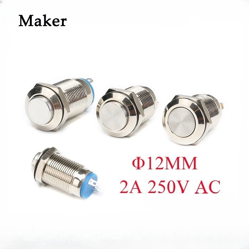 12mm Metal Push Button Waterproof Nickel Plated Brass Switch 2A 250V AC ...