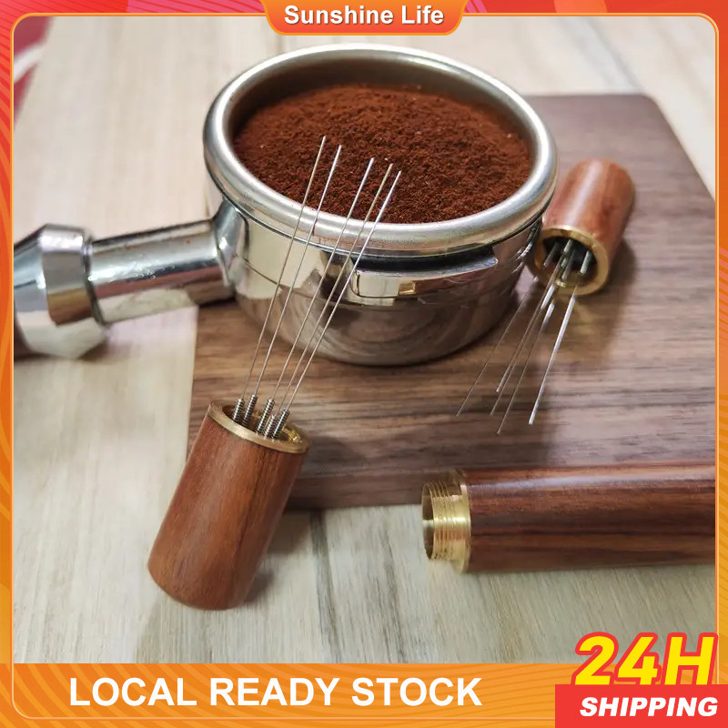 Stainless Steel Needle Coffee Tamper Needles Distributor Wood Handle ...