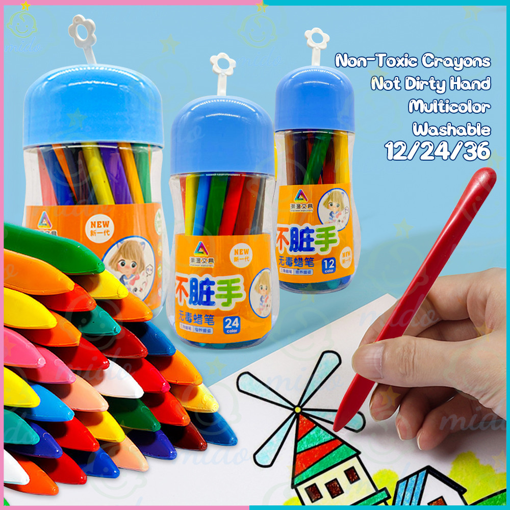 MD 12/24/36 Colors Plastic Crayons Safe Non-Toxic Not Dirty Hand ...