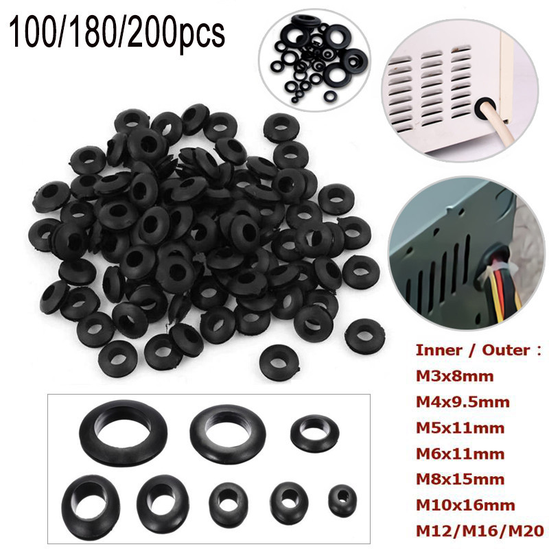 100/180/200pcs Rubber Grommet Assortment Set Harness Grommet Electrical ...