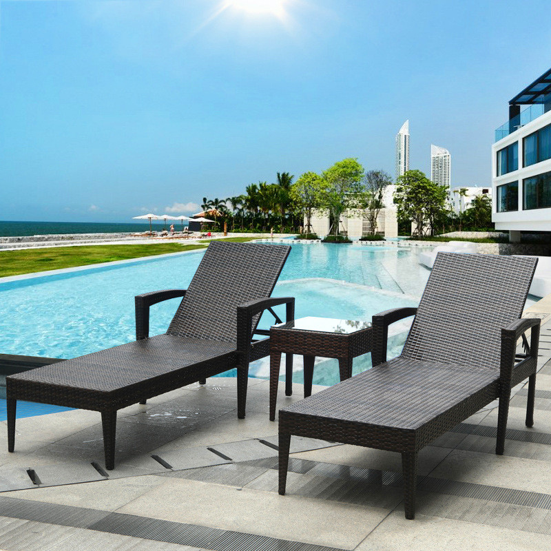 Outdoor Swimming Pool Rattan Woven Recliner Chair Waterproof Lounge ...