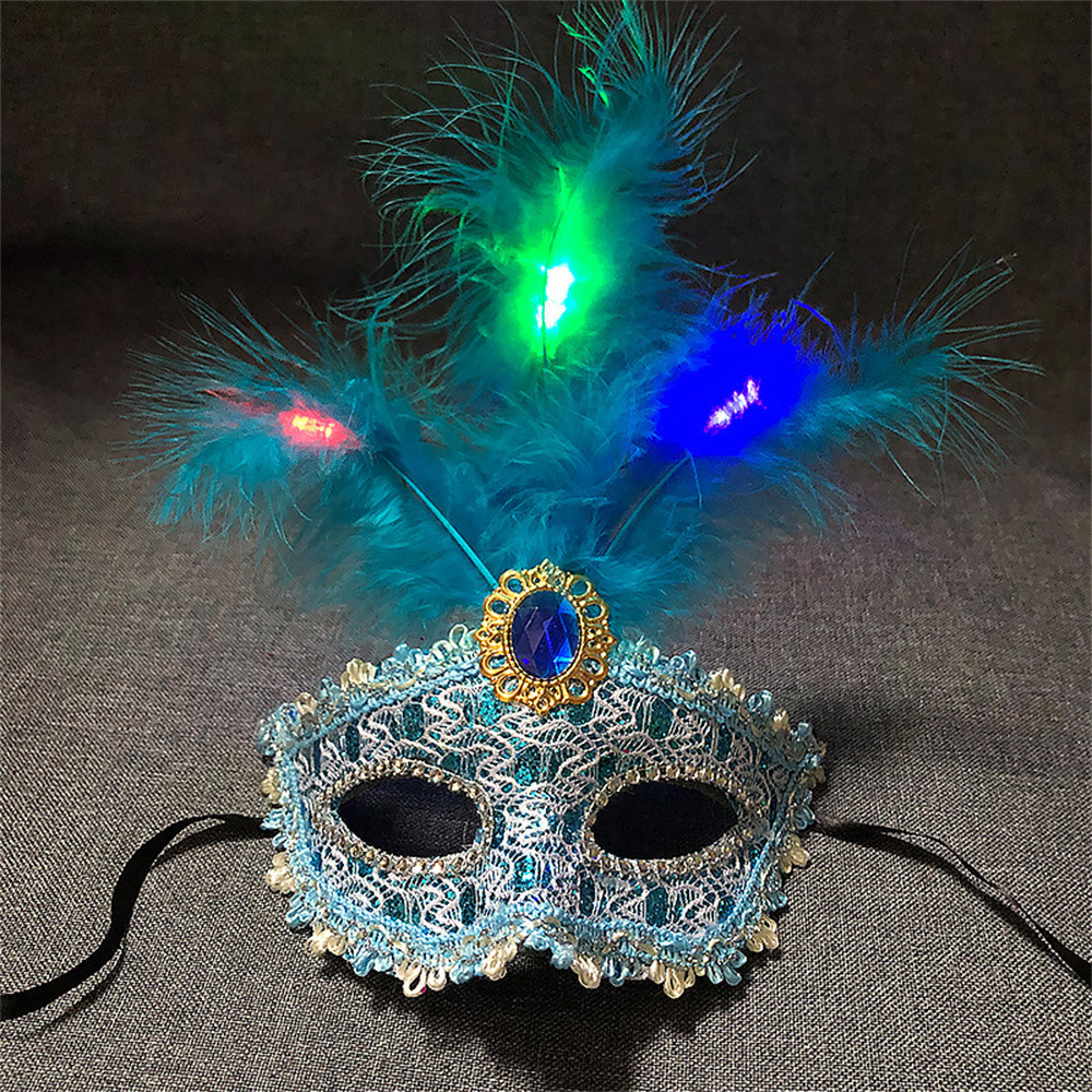 Women LED Party Mask Masquerade Luxury Peacock Feathers Half Face Mask ...
