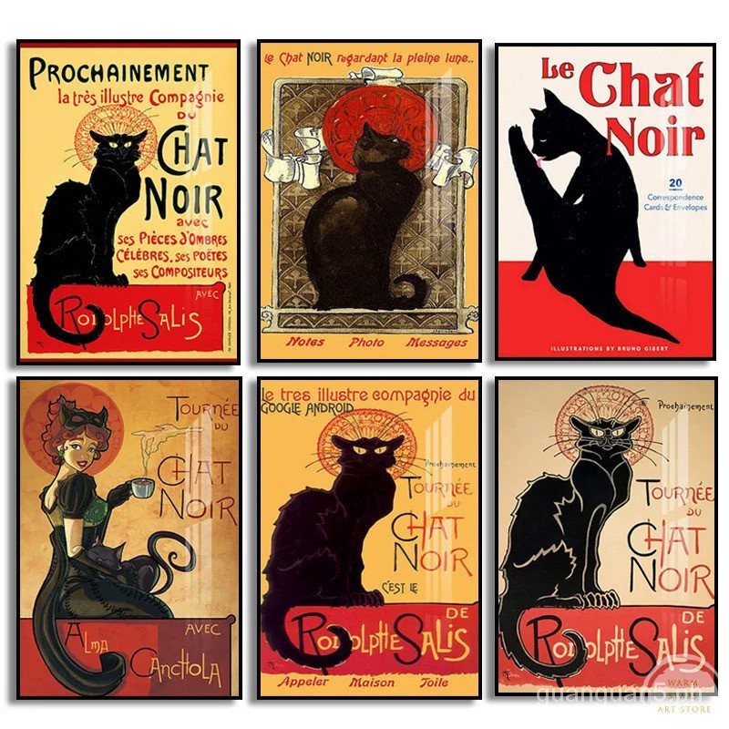 The Black Cat Canvas Painting Tournee Du Chat Noir Le Chat Noir Poster ...