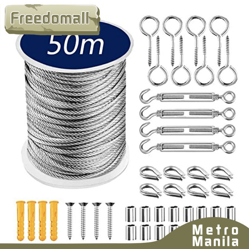 50m Clothesline Wire Rope Kit Stainless Steel Clothesline Cable Hanging ...