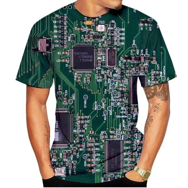 New Fashion Circuit Board 3D Printing T-Shirt Electronic Chip T-Shirt ...
