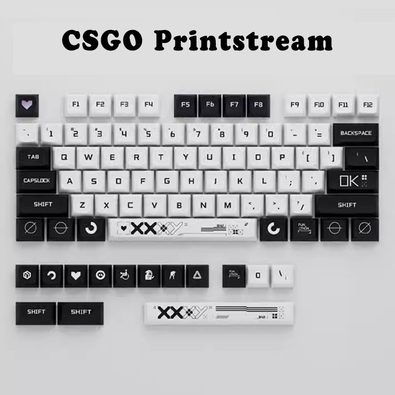 CSGO Printstream Pudding Keycaps Black White 132 Keys XDA Profile PBT ...