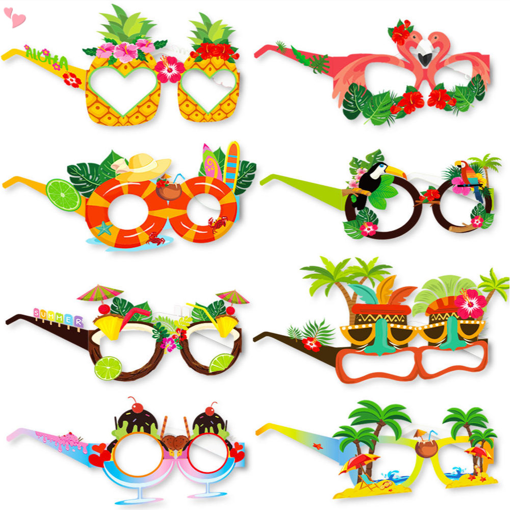 8Pcs/16Pcs Luau Tropical Party Sunglasses Hawaiian Funny Paper ...