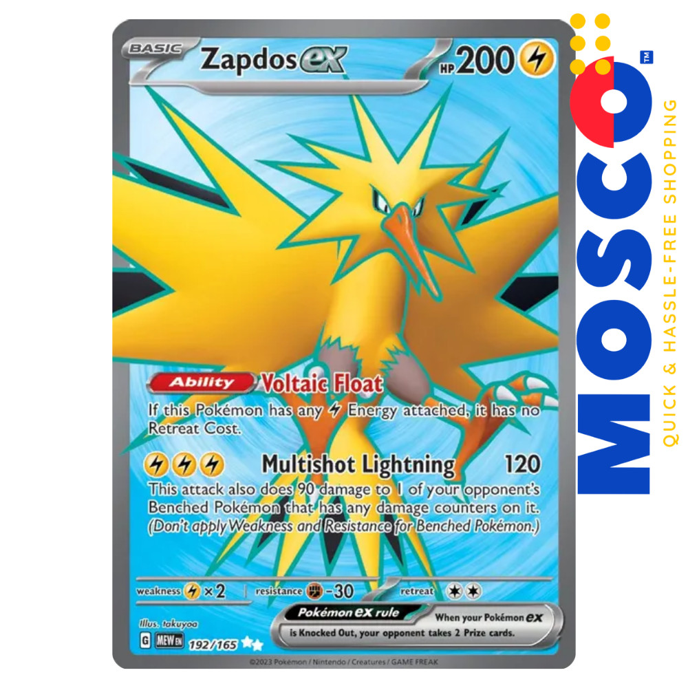 Zapdos ex - 192/165 - Full Art Secret Rare Scarlet & Violet 151 ...