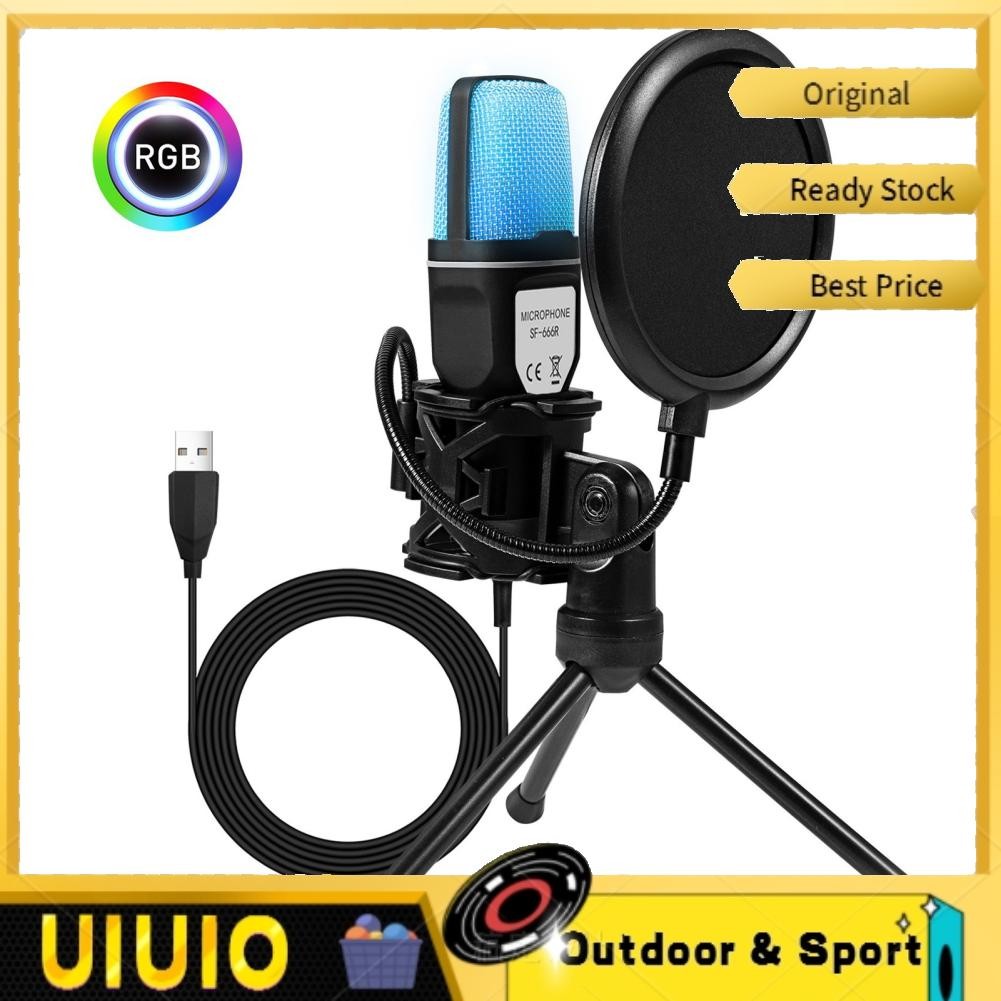 Uiuio Gaming Microphone with Tripod Stand RGB Desktop Condenser Noise ...