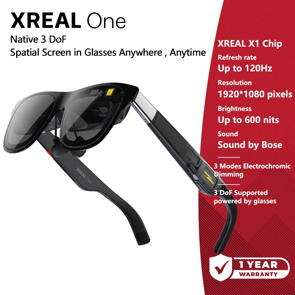 Xreal One AR Smart Glasses 3840X1080 Native 3DoF X1 Chip FOV Extra Large View Glasses No ...