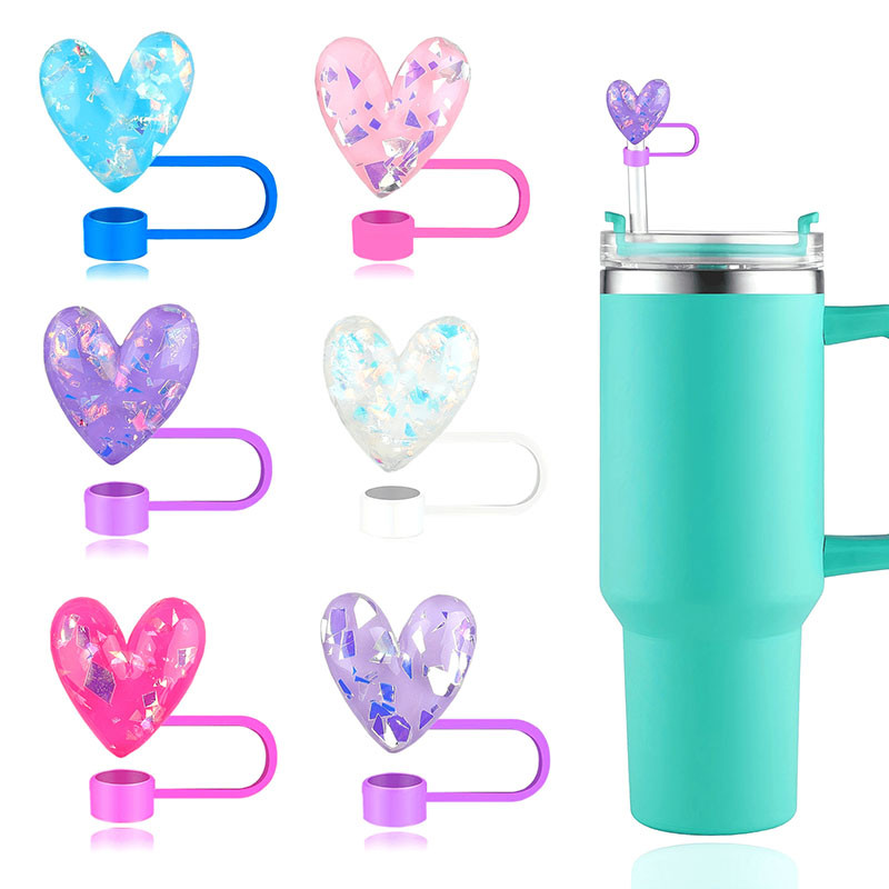 10mm Straw Cover Love Heart Straw Topper Resuable Silicone Straw Tip ...