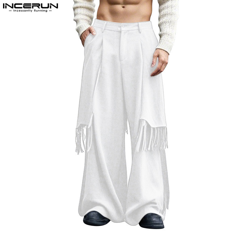 INCERUN Men Vintage Casual Personalized Tasseled Design Solid Color ...