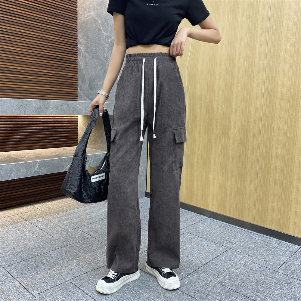 MEMC Plus Size Corduroy Elastic Waist Cargo Pants for Women High waist ...