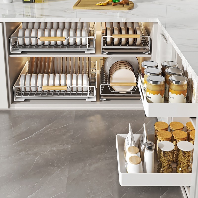 ♞Pullout Basket Dish Rack For Kitchen Cabinet Stainless Dish Drainer ...