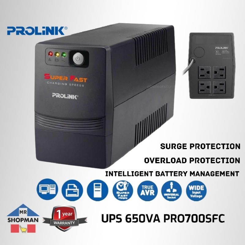 ♞Prolink UPS Backup PRO701SFC / PRO700SFC 650Va 390W Power Surge Protect Uninterrupted Power ...