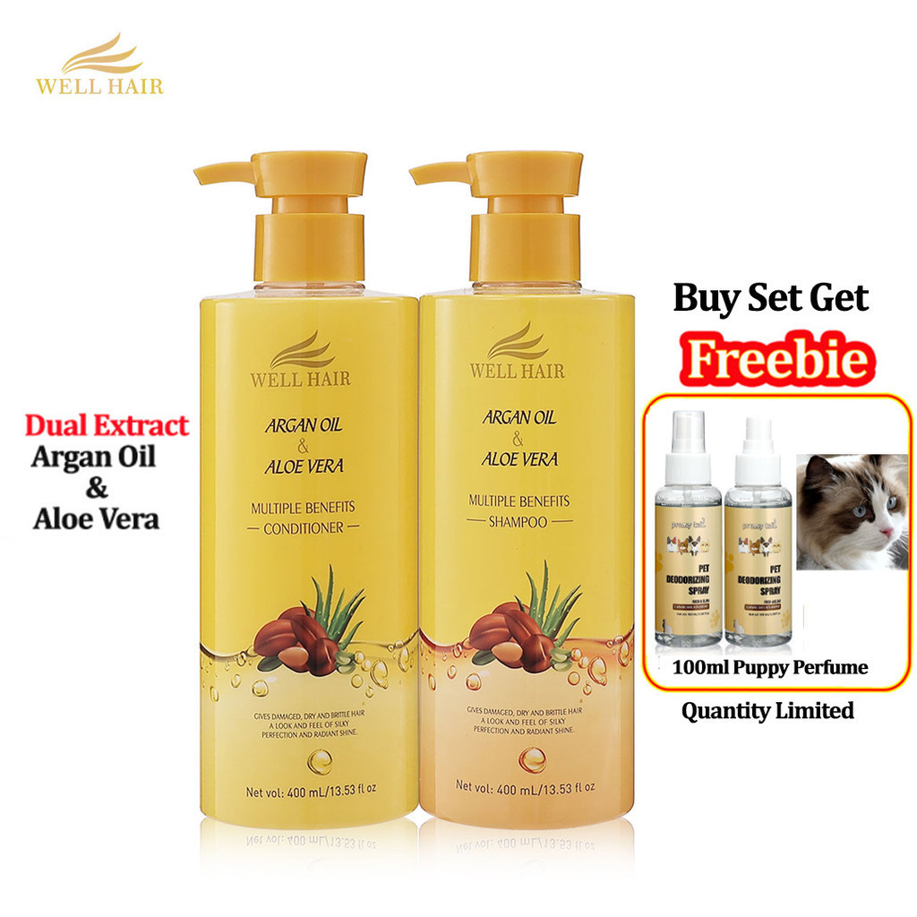 Well Hair Shampoo & Conditioner 400ml Argan Oil & Aloe Vera Cleasing ...