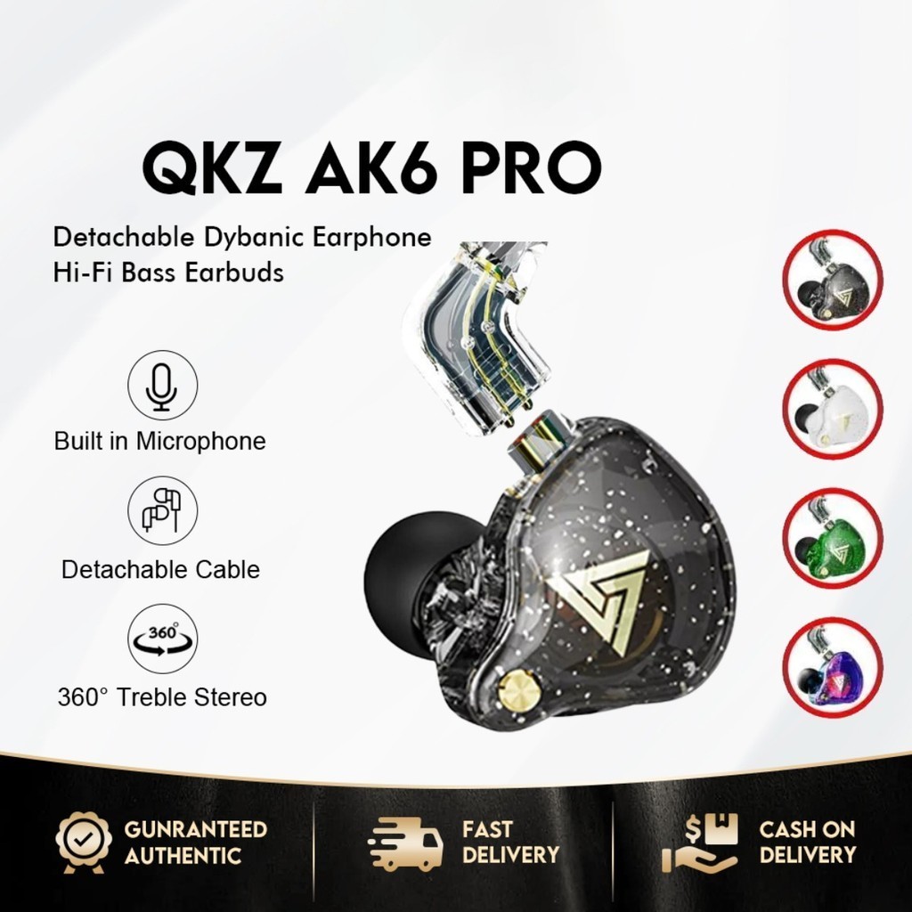 QKZ AK6 Pro Pro 1DD Dynamic Earphones HIFI Bass Earbuds In Ear Sport ...