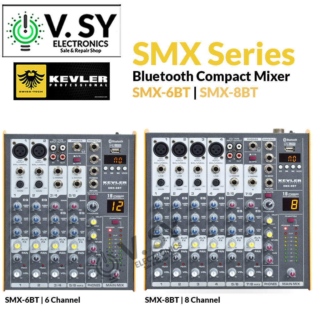 Kevler Professional SMX Series 6 | 8 Channel Bluetooth Mixer USB MP3 ...