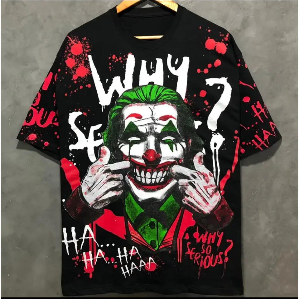 Joker Printed T-shirt Black and White Letters Oversized Men's Short Sleeved Tops | Shopee ...