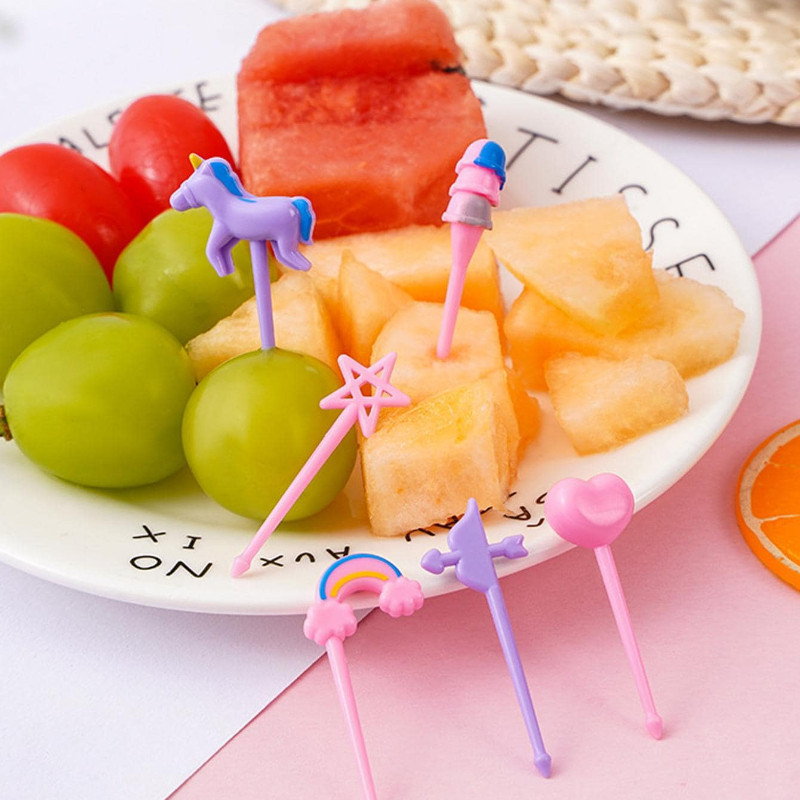 Mini food cute unicorn fruit fork set for children's cute bento box ...