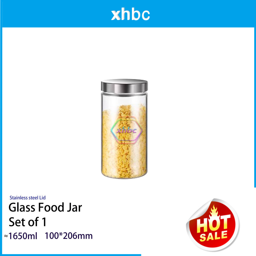 1650ml Glassware Glass stainless lid Food Storage Candy Storage Etc HMFG60-1650(1pcs) | Shopee ...
