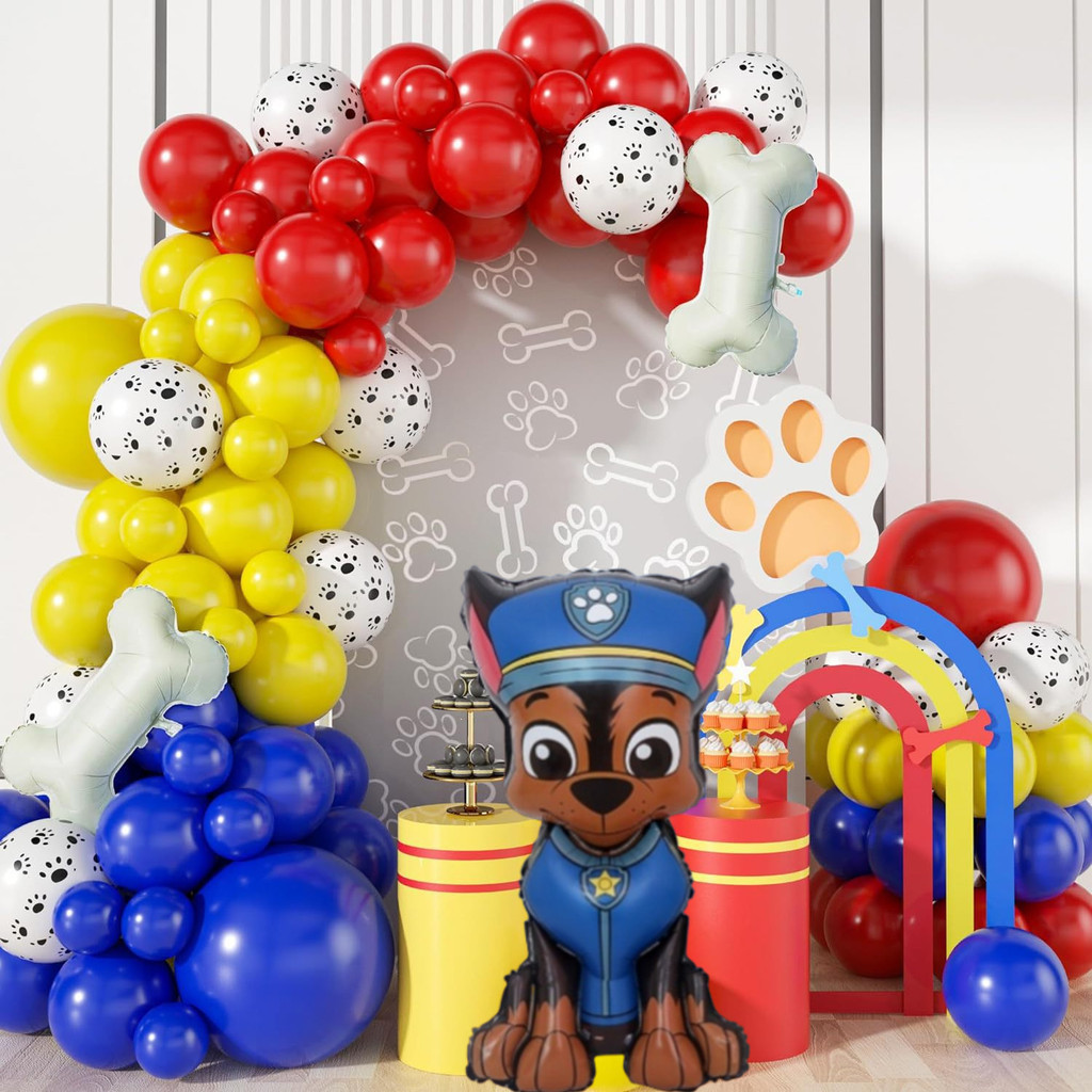 Paw Patrol Theme Balloon Garland Arch Kit Chase Foil Balloon 32inch Blue Number Blue Red Yellow ...