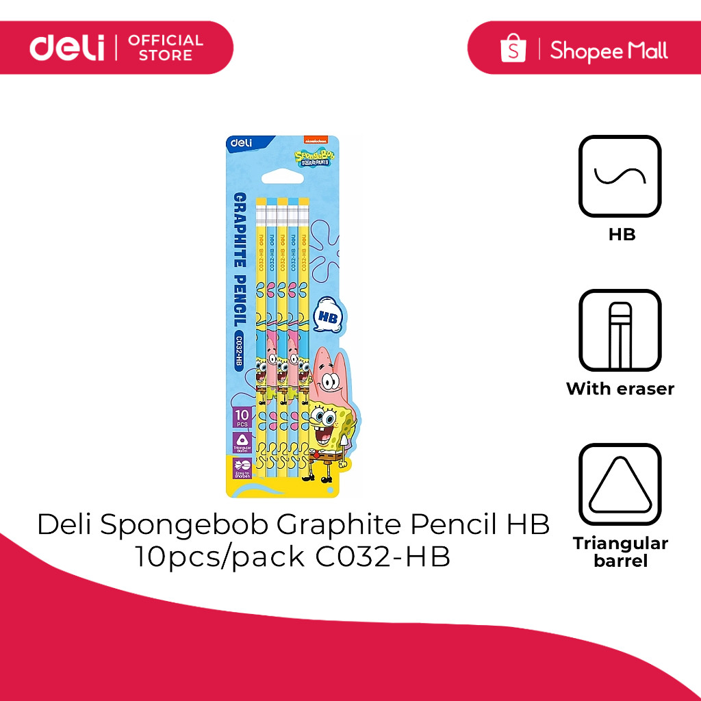 Deli C032-HB Spongebob Graphite pencil HB 10pcs/pack | Shopee Philippines