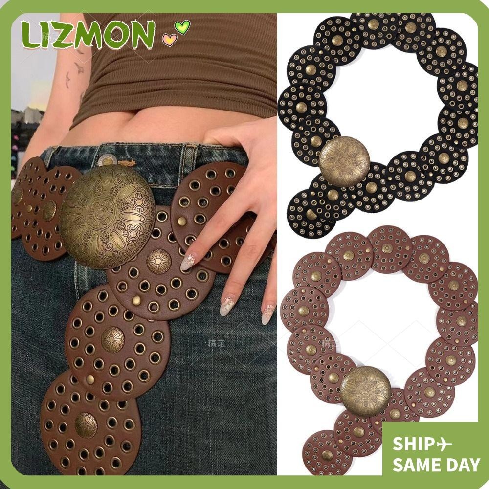 LIZMON Disc Belts, Y2K Round Hollow Belt, Vintage Cowboy Metal Buckle ...