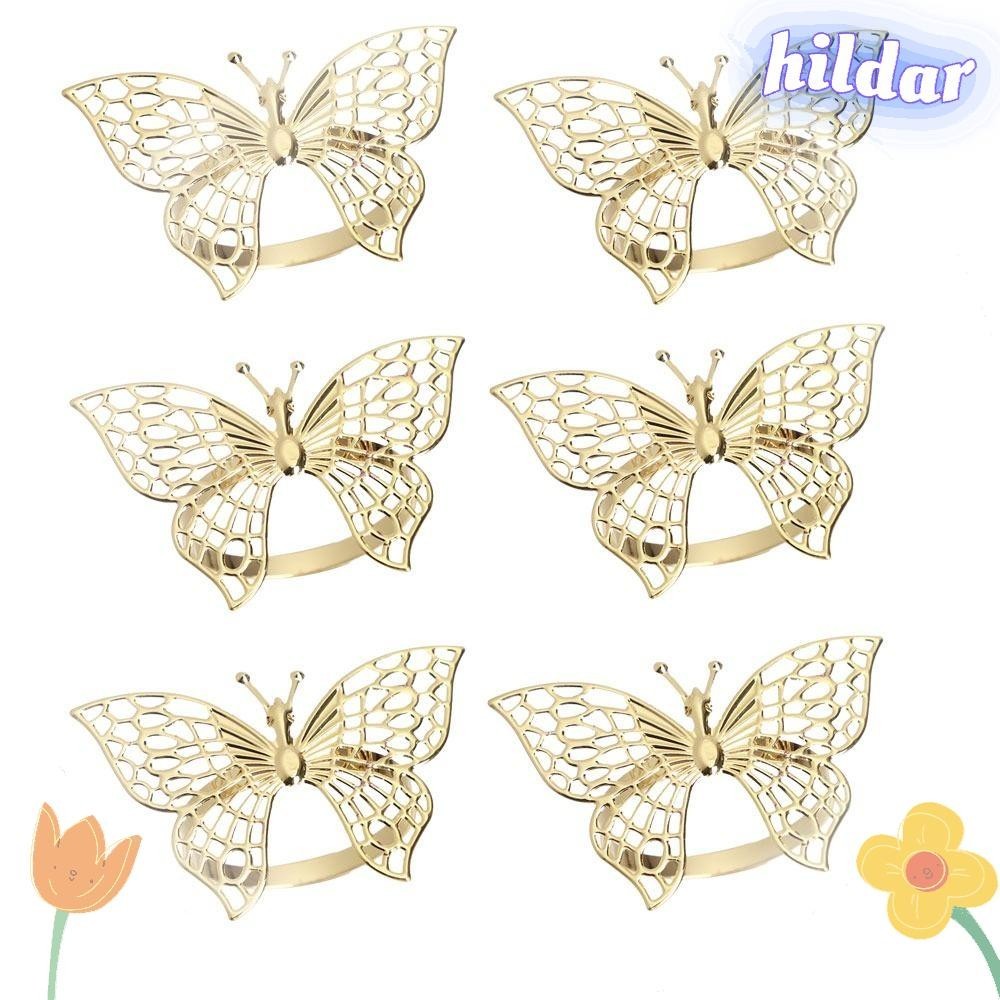 HILDAR 1/6pcs Hollow Butterfly Napkin Ring, Iron Gold/Rose Gold/Silver ...
