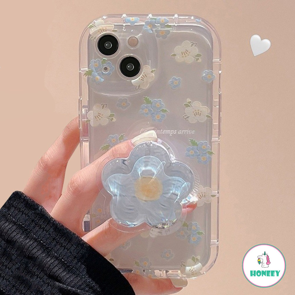 INS Blue Flower Stand Holder Phone Case For iphone 11 16 15 14 12 13 ...