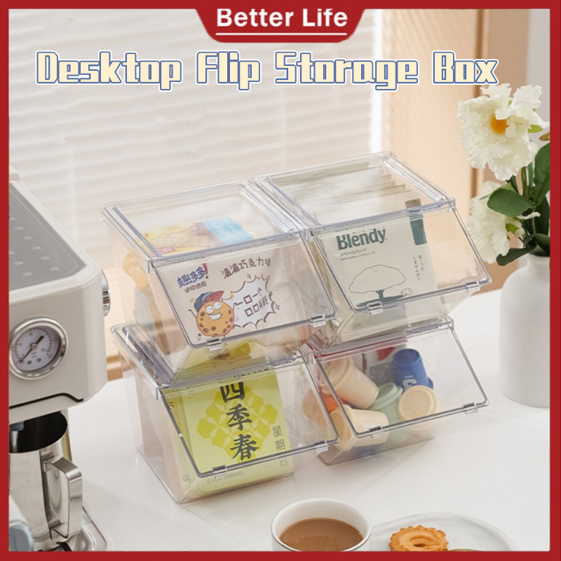 Desktop Flip Storage Box Dustproof Stackable Clear Tea Bag Storage ...