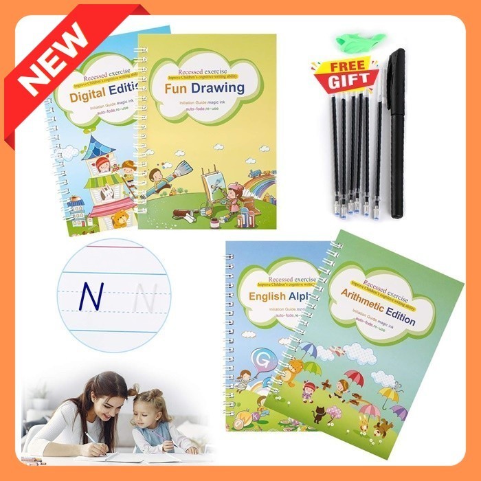 4 Book Magic Children 3D Copybook For Calligraphy Number English ...
