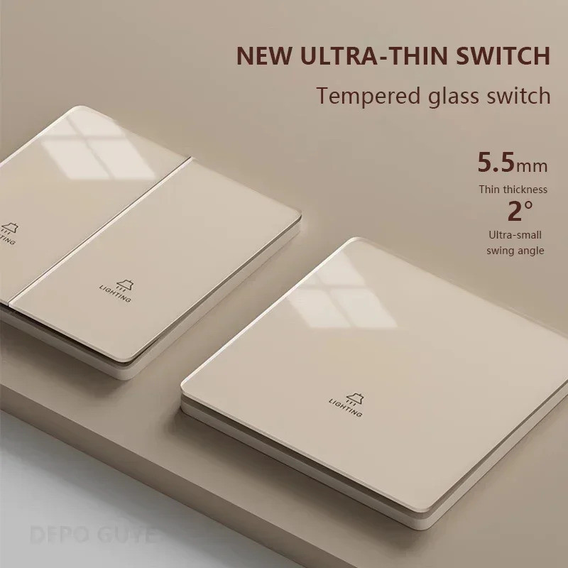 New Ultra-Thin Glass LED Light Switch 1/2/3/4 Gang 1/2Way EU Wall Power ...