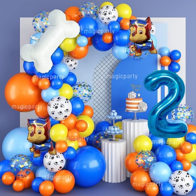 Paw Patrol Theme Balloons Large Bone Mini Chase Garland Arch Kit Blue 0-9th Number Foil Balloons ...
