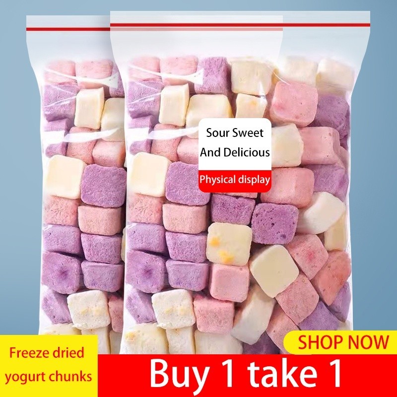 Freeze dried yogurt blocks frozen strawberries dried fruits yellow ...