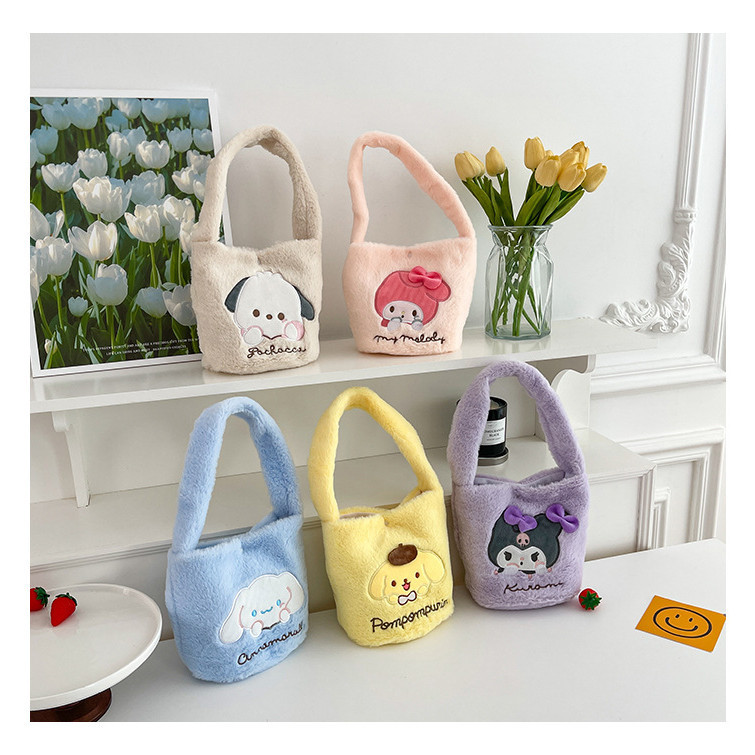 Sanrio Plush Handbag Kuromi Melody Portable Bucket Bag Cinnnamoroll ...
