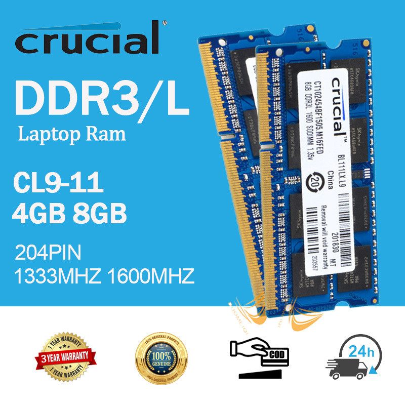 Crucial 4GB 8GB RAM DDR3 1600MHZ DDR3L 1066MHZ 1333MHZ LAPTOP Memory ...
