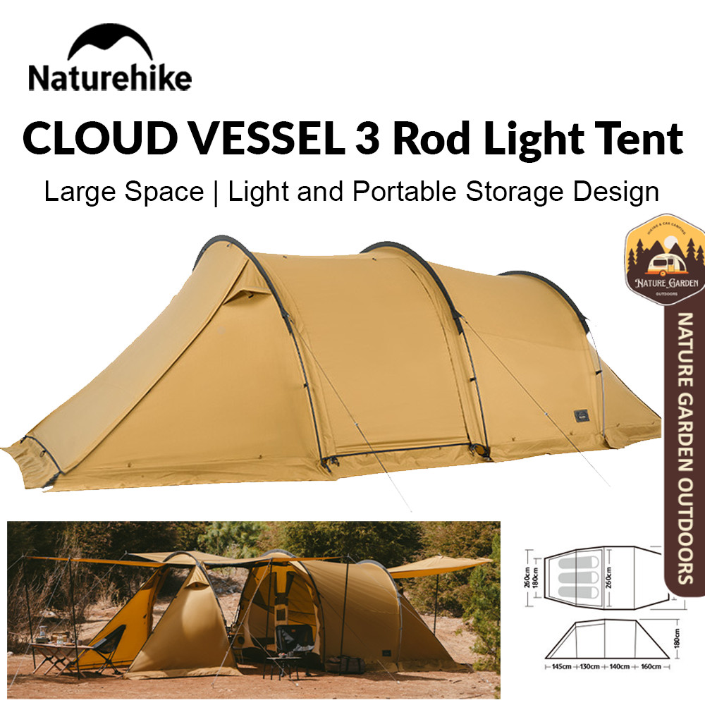 Naturehike CLOUD BOAT 3 Rods Ultralight Tunnel Camping Tent Waterproof ...